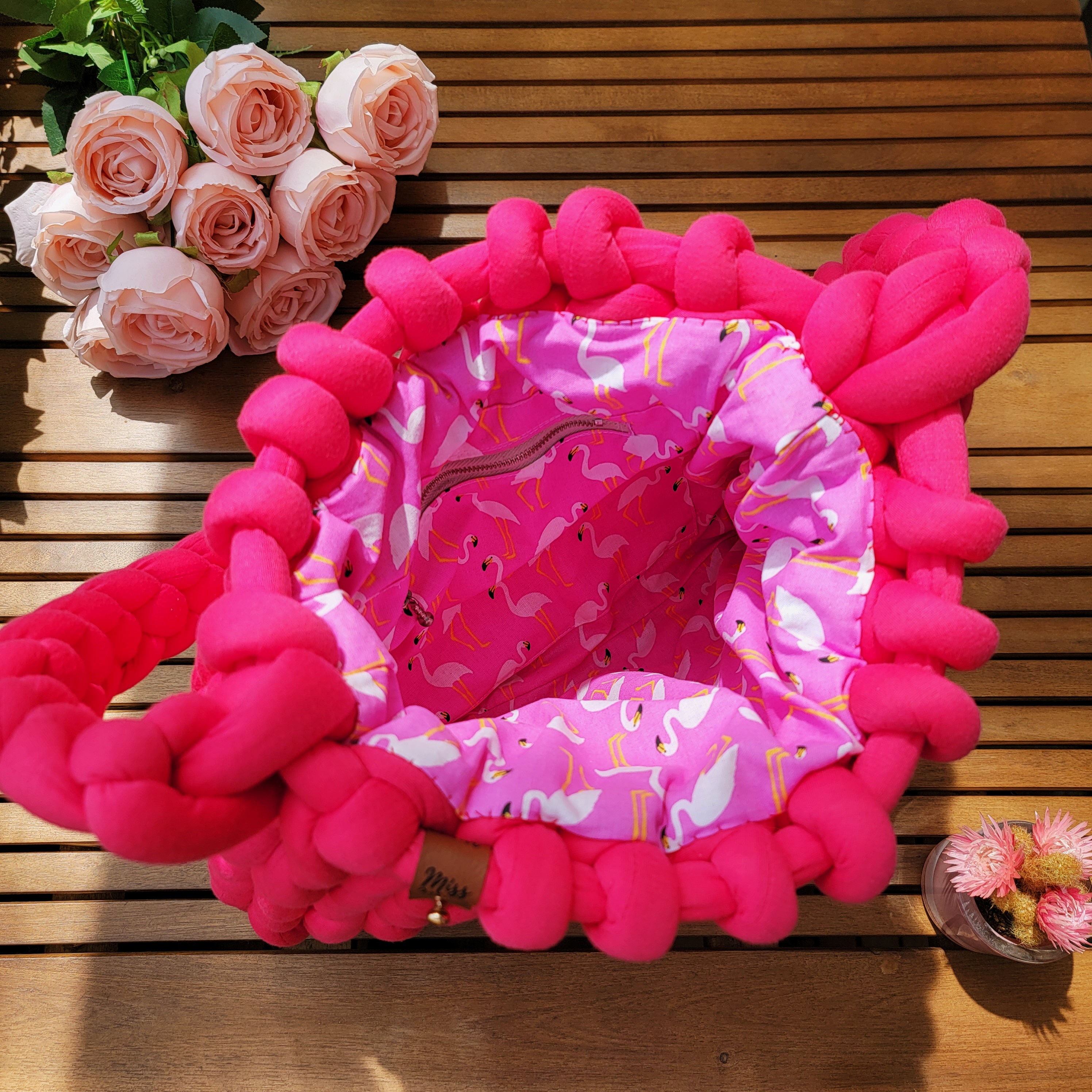 BERRY - Große pinke Tasche aus Grobstrickgarn • Handgemachte ...