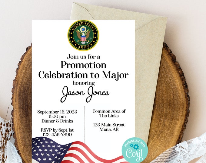 Army Promotion Ceremony Invitation, Printable Army Promotion Invitation ...
