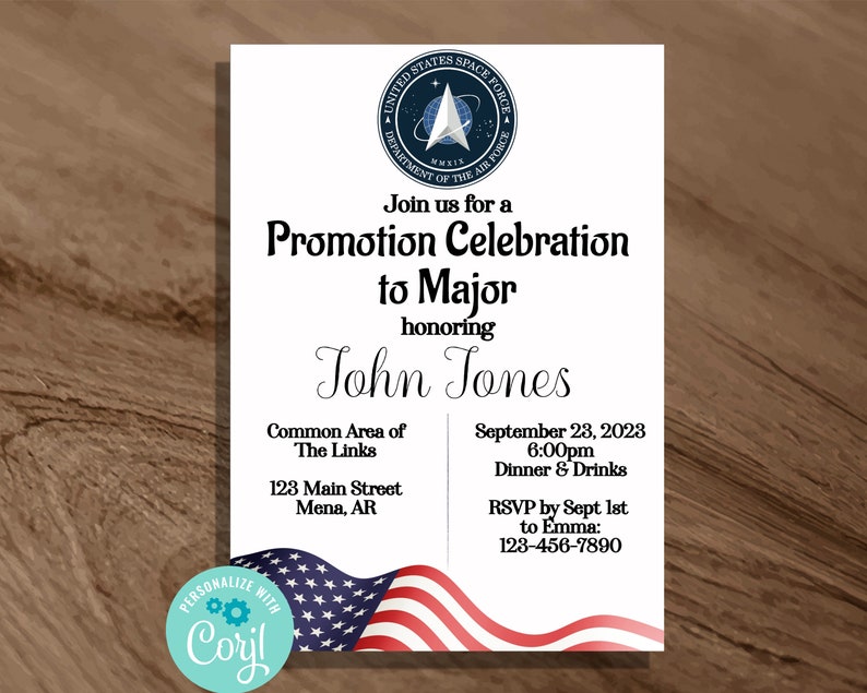 EDITABLE Space Force Promotion Celebration Invitation, Military ...