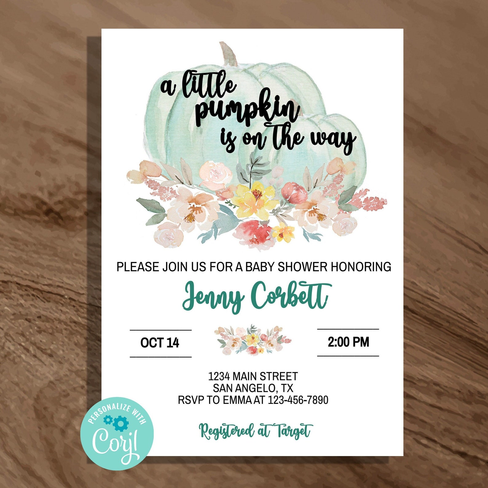 EDITABLE Fall Pumpkin Baby Shower Invitation, Little Pumpkin Baby ...