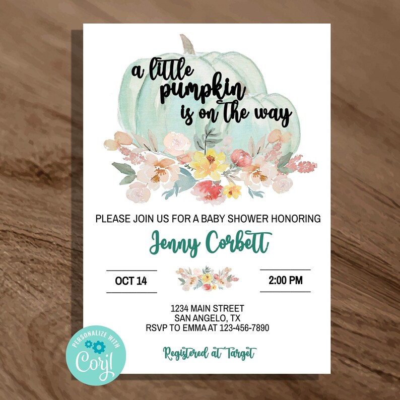 EDITABLE Fall Pumpkin Baby Shower Invitation, Little Pumpkin Baby ...