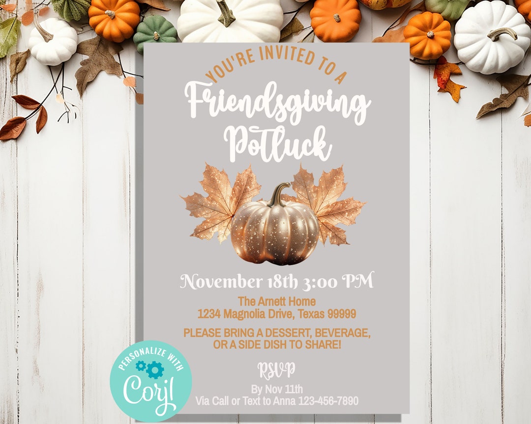 EDITABLE Friendsgiving Potluck Invitation, Friends Giving, Friends ...