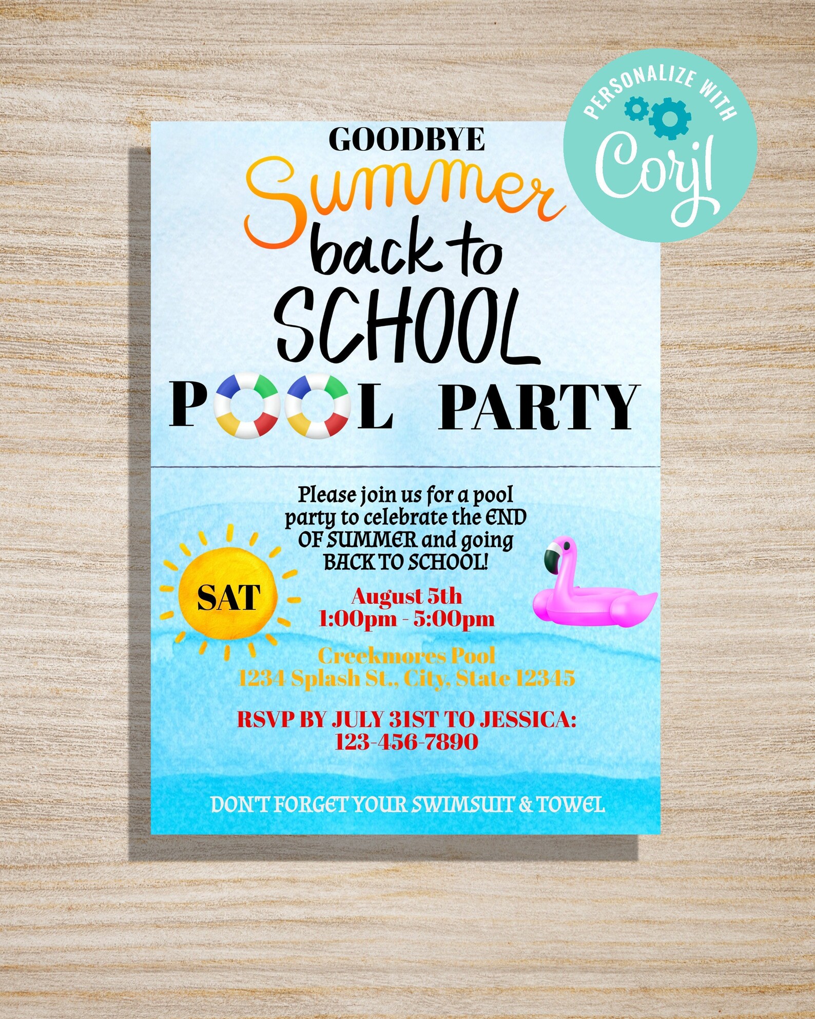 EDITABLE Back to School Pool Party Invitation, 5x7 - Etsy