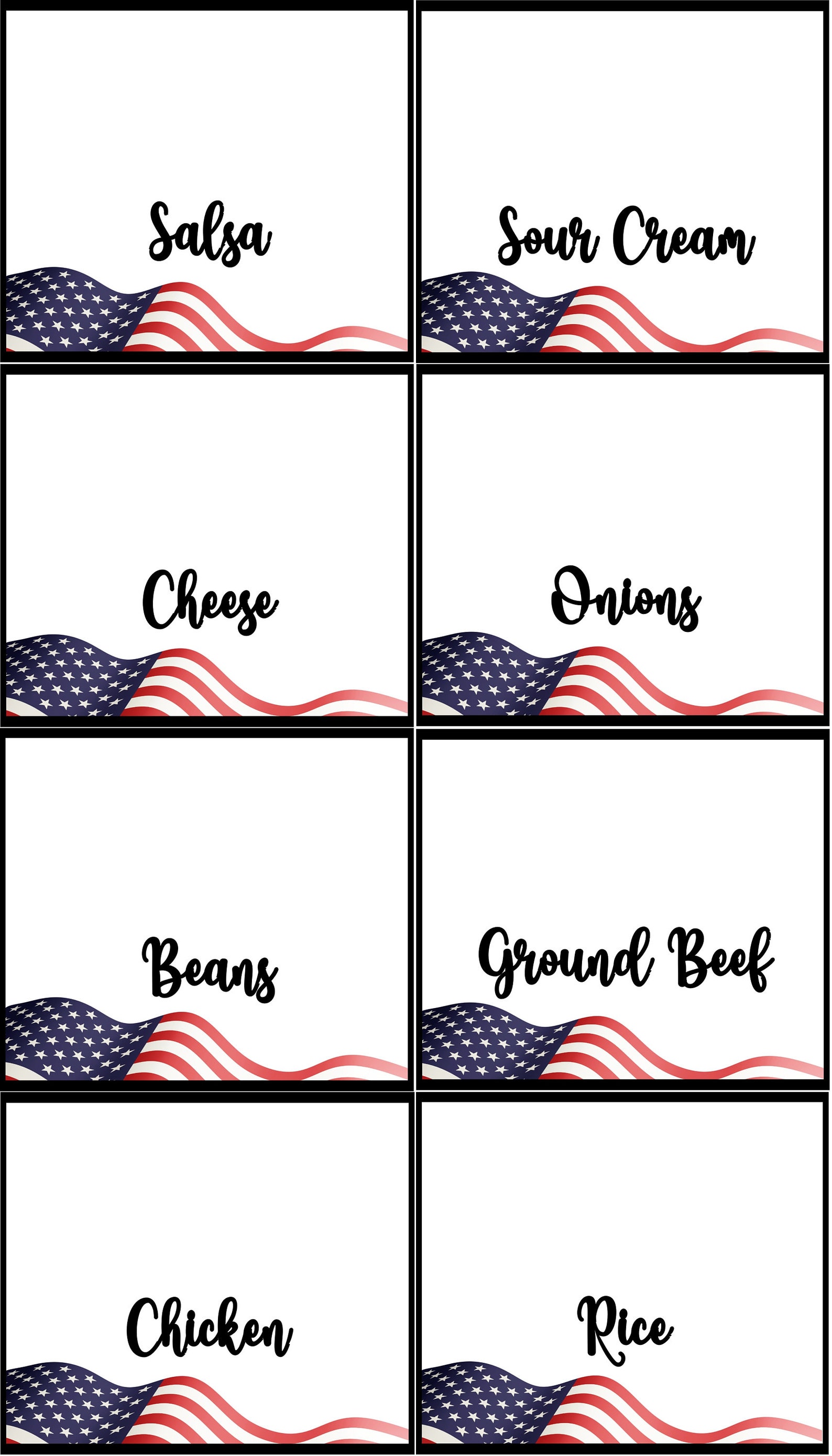 EDITABLE American Flag Food Labels, Place Cards Template Editable ...