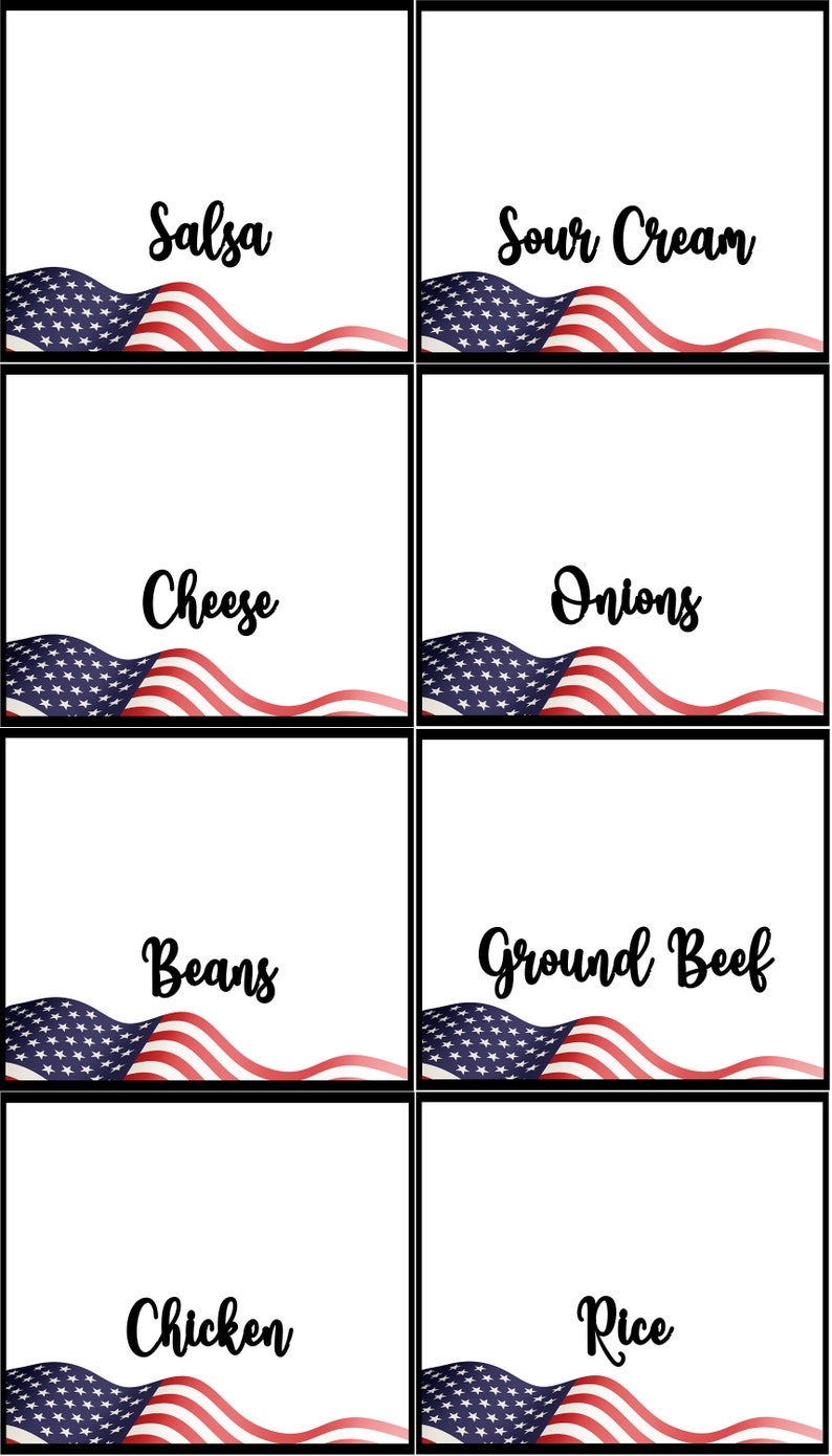 EDITABLE American Flag Food Labels, Place Cards Template Editable ...