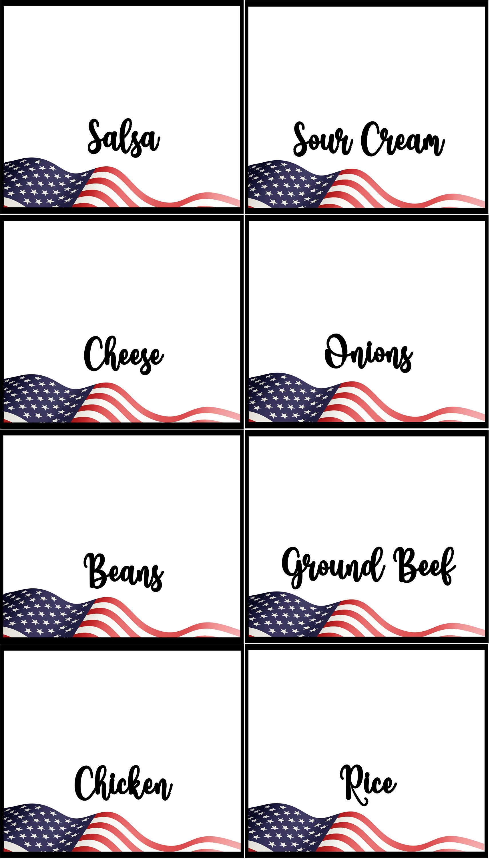 EDITABLE American Flag Food Labels, Place Cards Template Editable ...