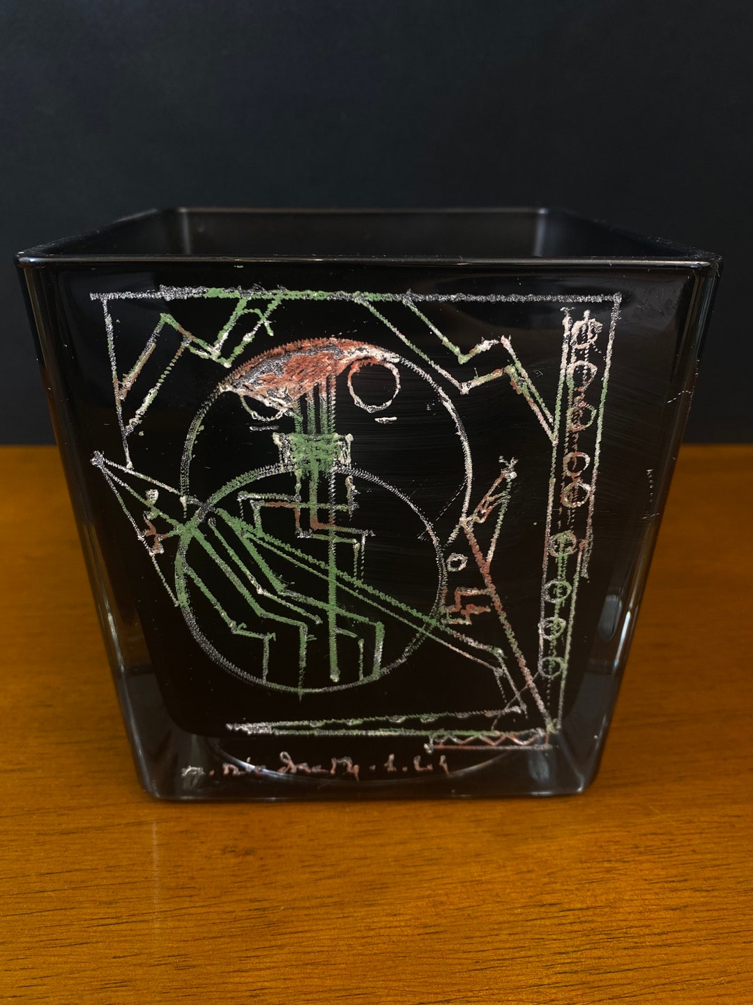 Unique Glass Table Center Engraved and Dated by ANATOLE RIECKE - Etsy