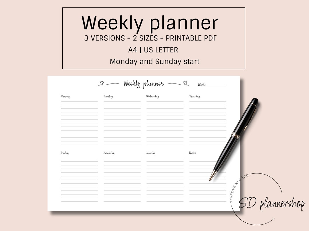 Weekly Planner Printable Planner A4 US Letter Weekly Planner Printable ...