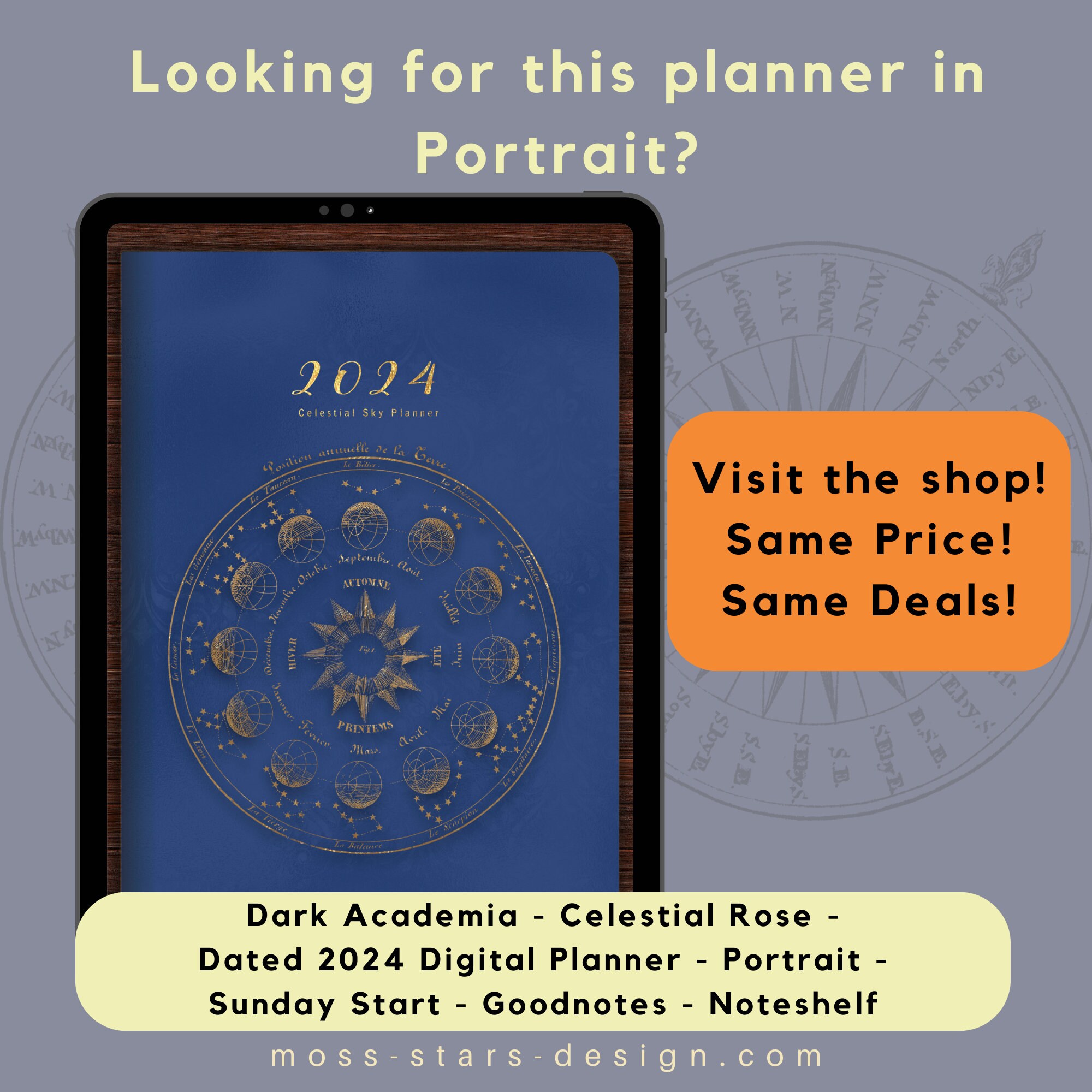 Dark Academia Dated 2024 Digital Planner, Celestial Sky, Hyperlinked ...