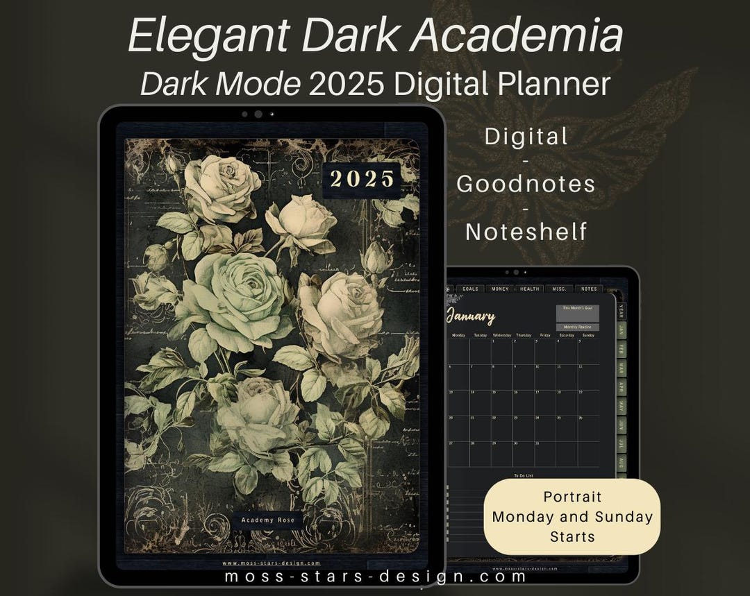 2025 Dated Digital Planner, Dark Mode, Elegant Dark Academia: Academy ...