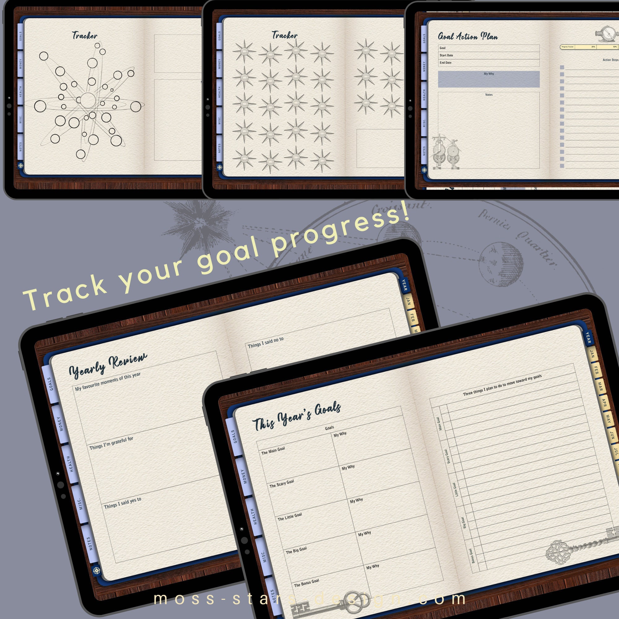 Dark Academia Dated 2024 Digital Planner, Celestial Sky, Hyperlinked ...