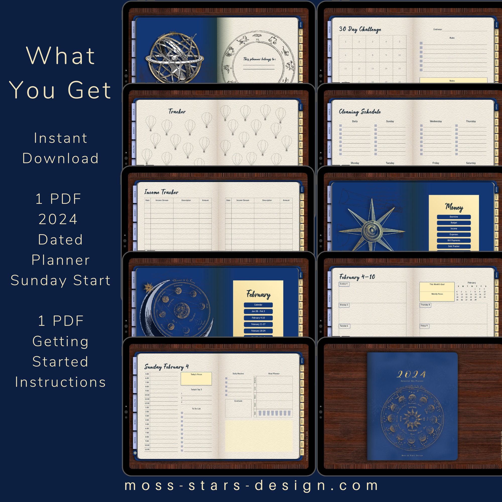 Dark Academia Dated 2024 Digital Planner, Celestial Sky, Hyperlinked ...
