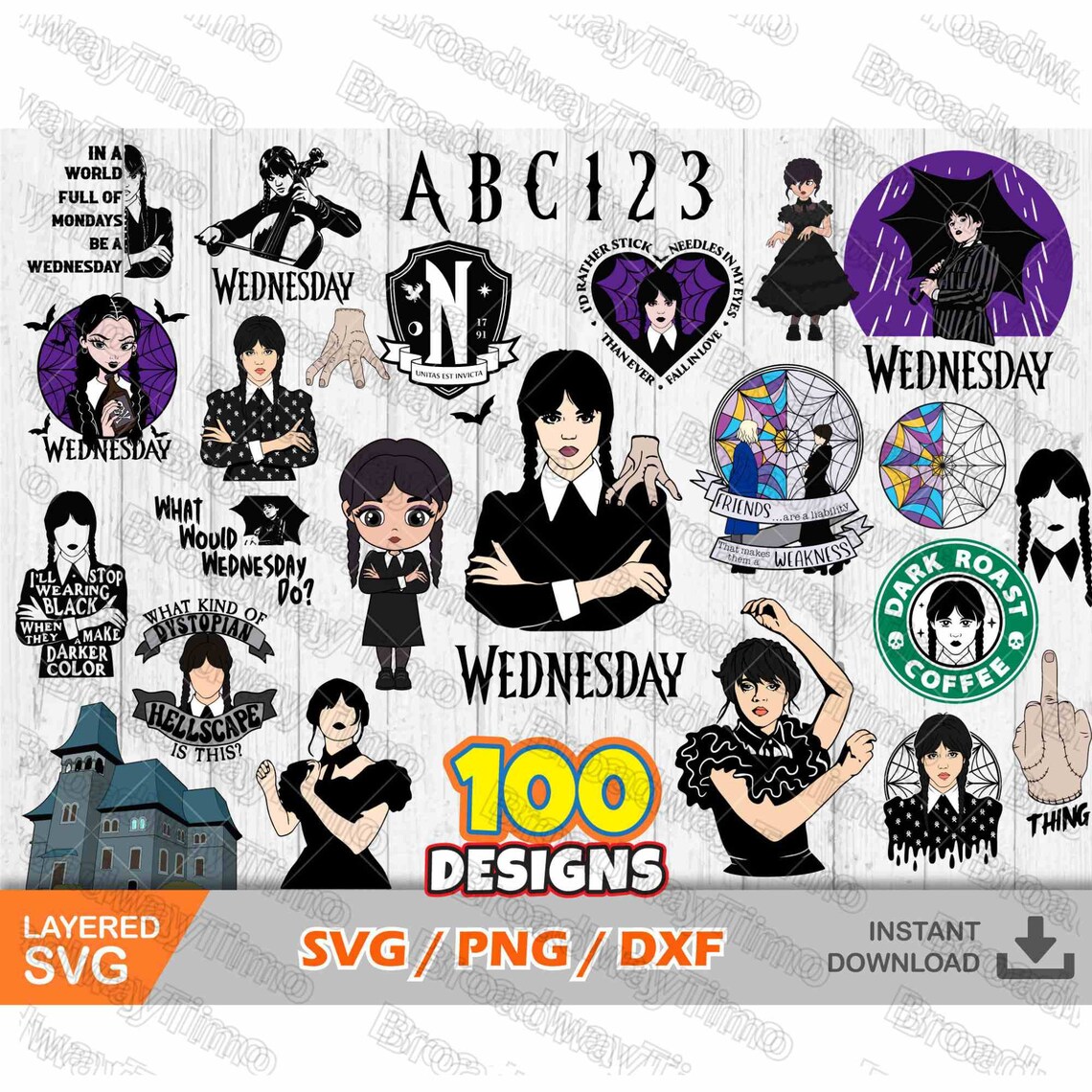 Wednesday Clipart Bundle Alphabet Wednesday Svg Cut Files - Etsy Canada