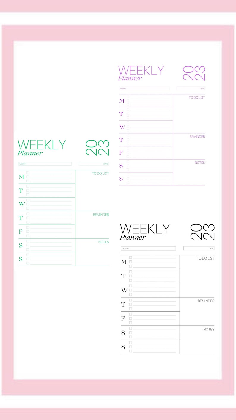 3 Color Weekly Printable Planner - Etsy