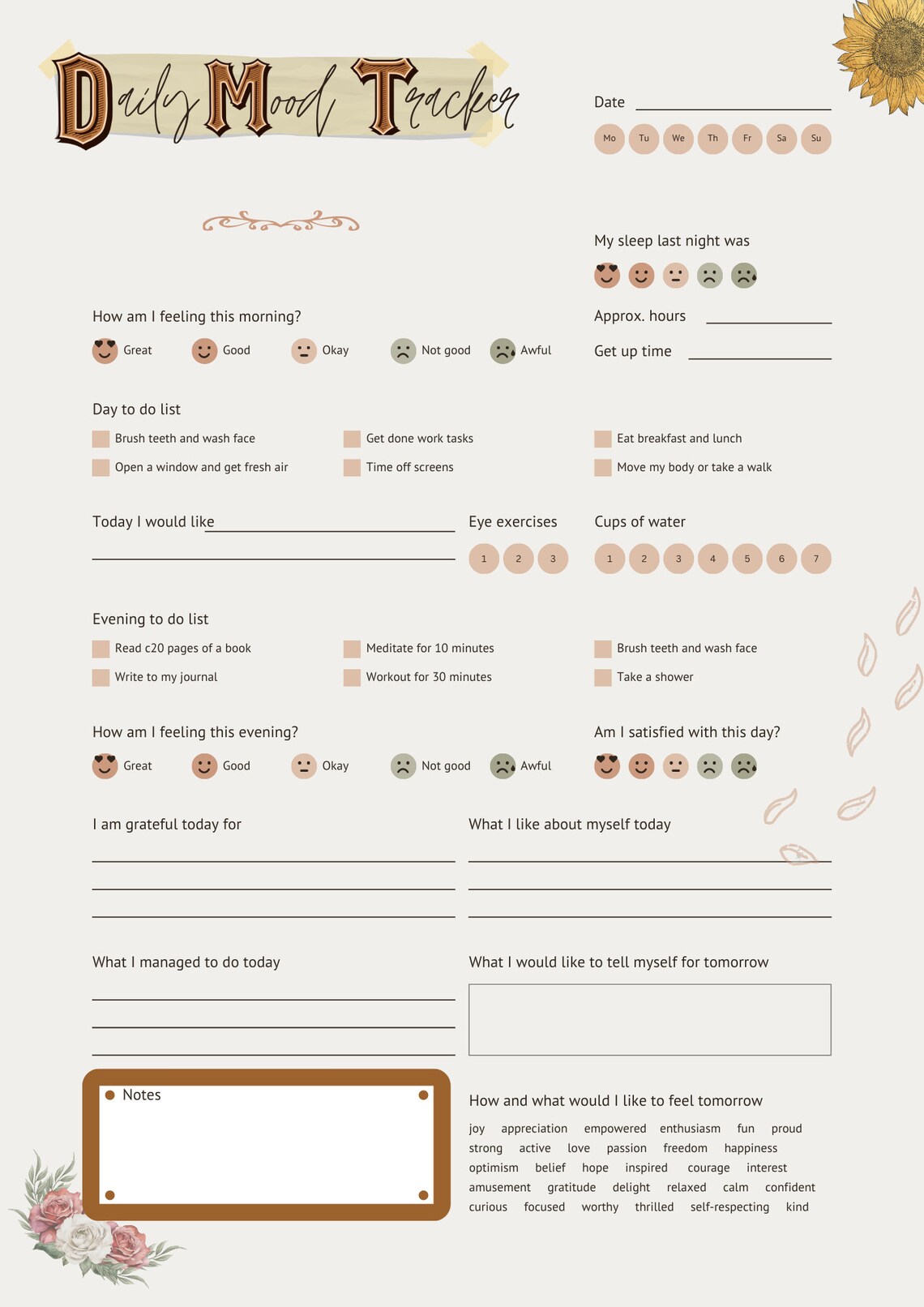 Daily Mood Tracker, Printable Mood Tracker, Digital Mood Tracker ...