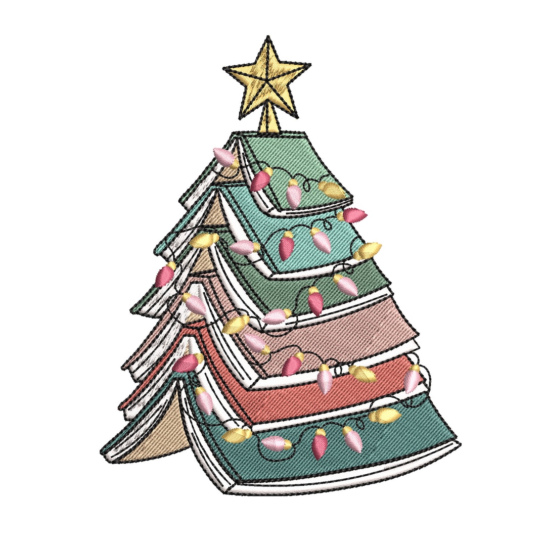 Christmas Book Tree Embroidery Design, Christmas Gift, Book Lovers ...