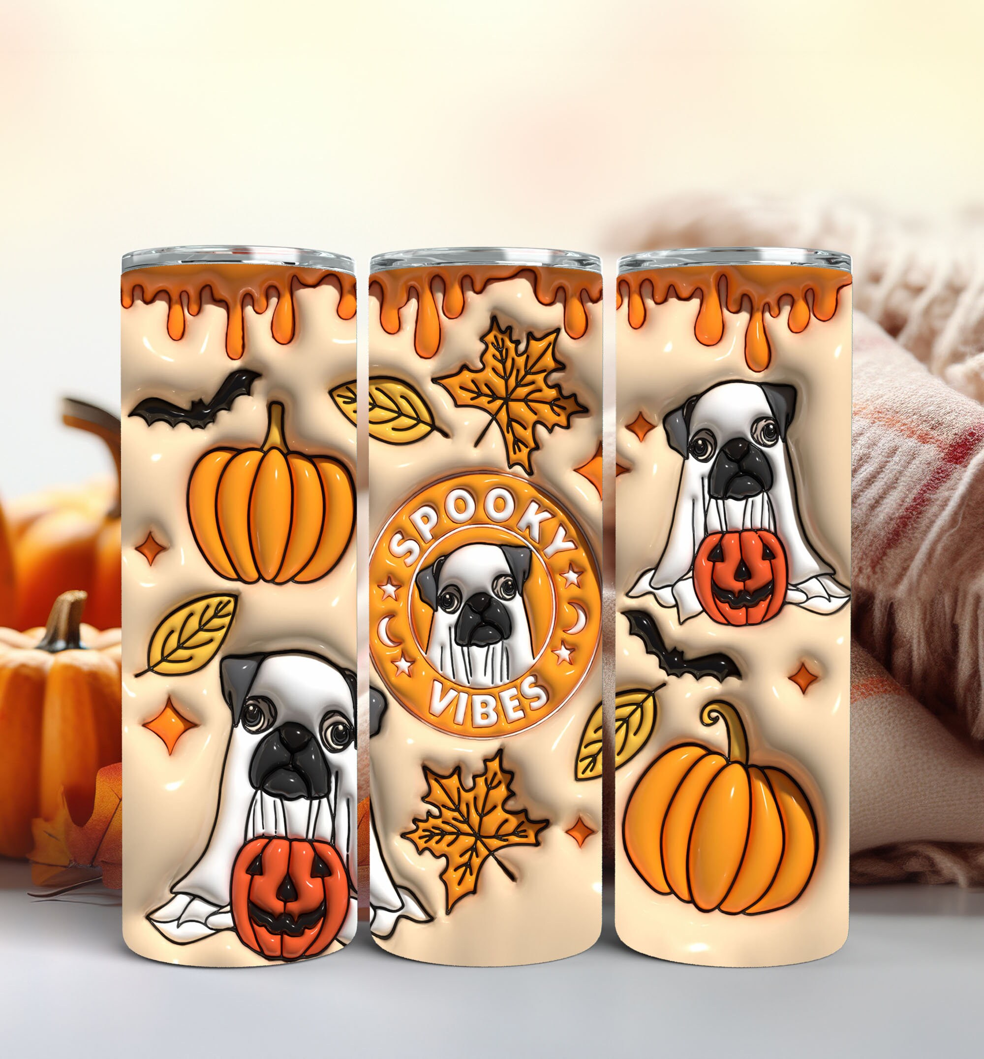 3D Inflated Pug Ghost Dog Tumbler Wrap Design Сute Ghost Dog - Etsy