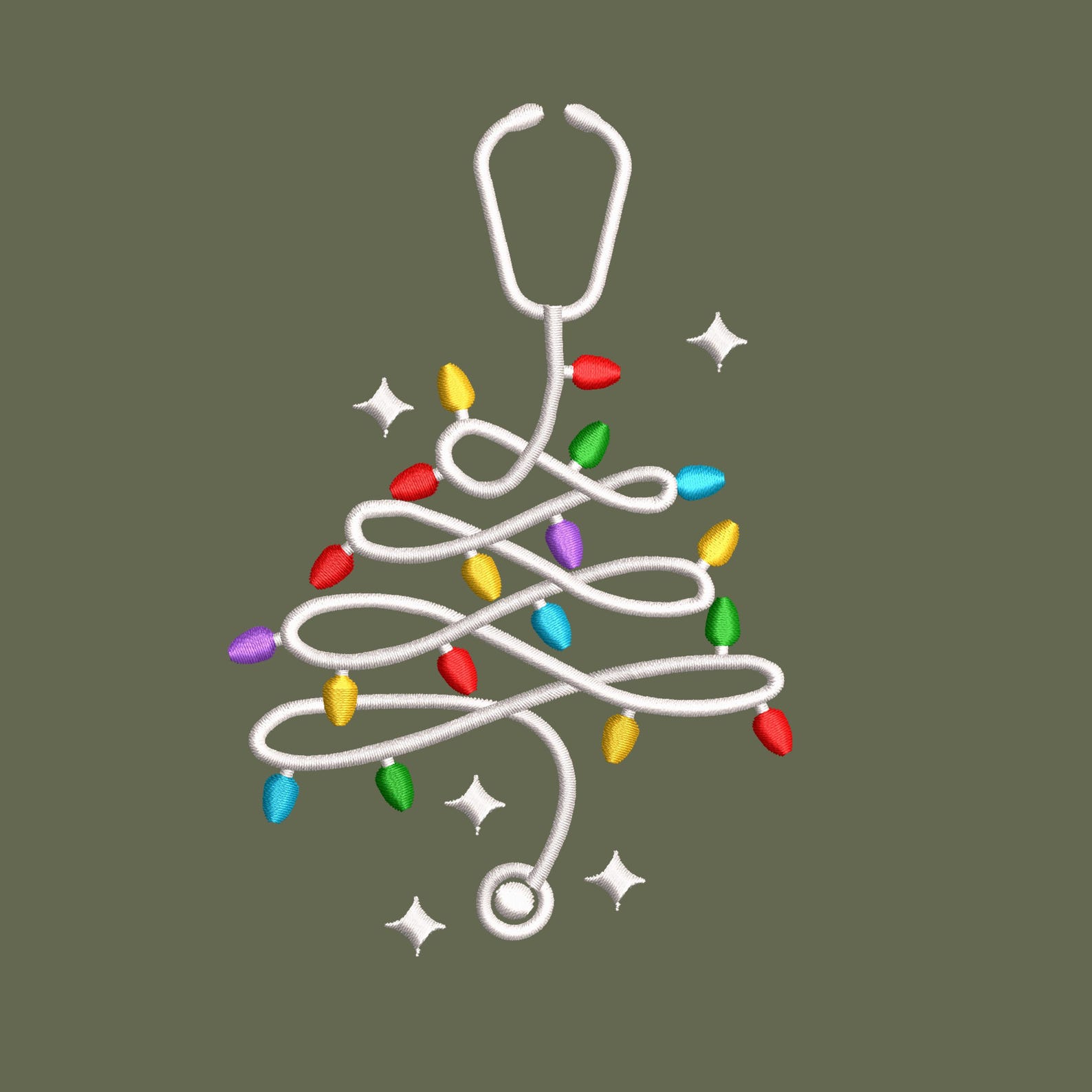 Nurse Christmas Tree Embroidery Design: Stethoscope Xmas Lights ...