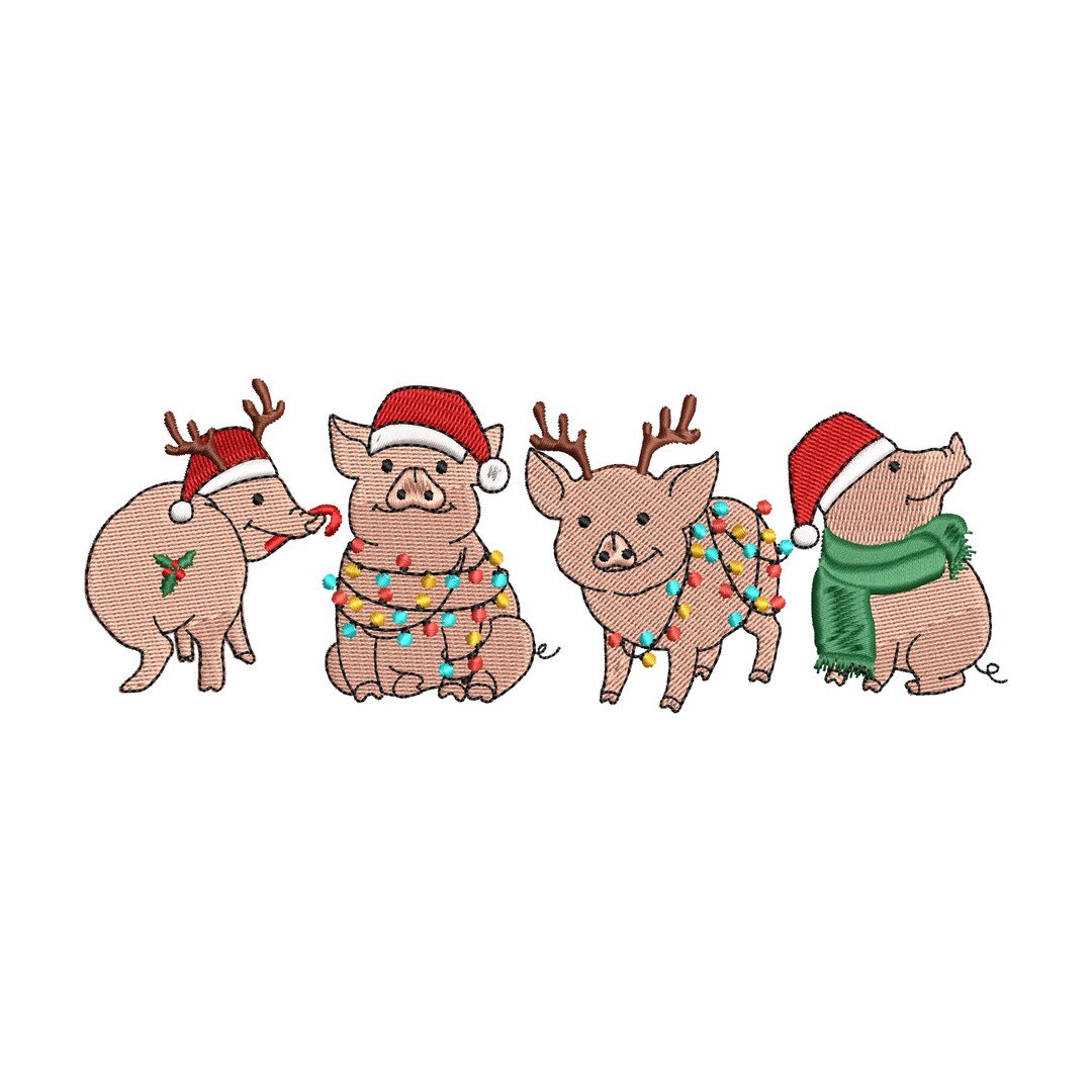 Merry Pigmas Embroidery Design, Christmas Pig , Christmas Pig ...