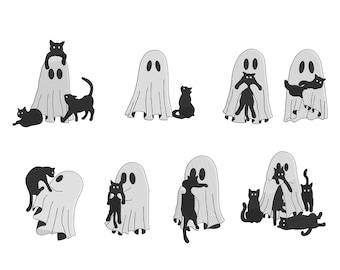 Ghost With Black Cats Embroidery Design Halloween Machine Embroidery ...
