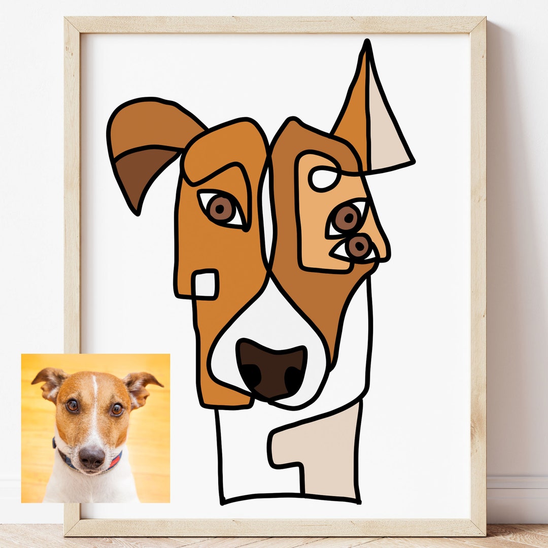 Custom Pet Portrait Picasso Style, Digital Painted From Photo, Pet ...