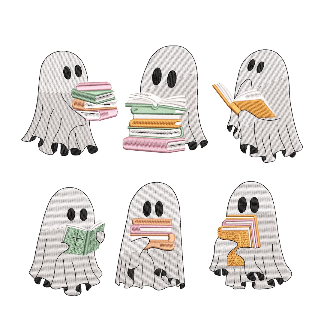 Ghost Reading Books Embroidery Design: Spooky Halloween (digital ...