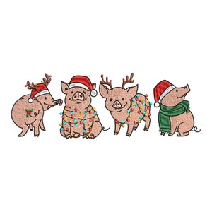 Merry Pigmas Embroidery Design, Christmas Pig , Christmas Pig ...