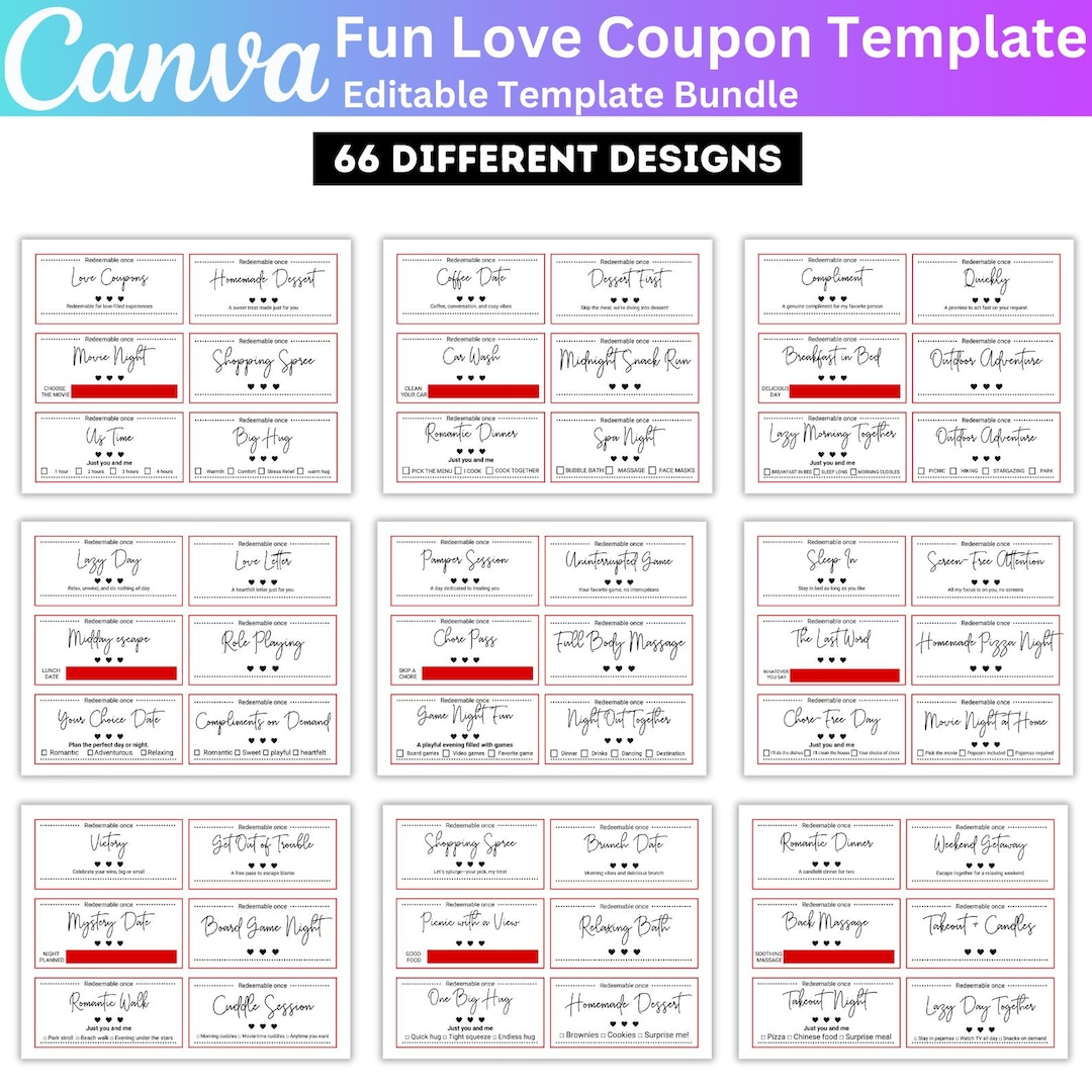 Fun Love Coupon Canva Editable Book, Valentine's Day Coupons, Canva ...