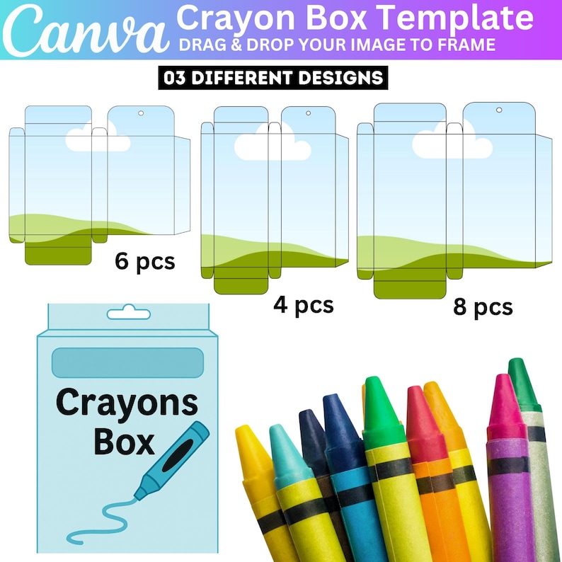 3 Sizes Wax Color Pen Gift Box Canva Editable Template, Wax Color Pen ...
