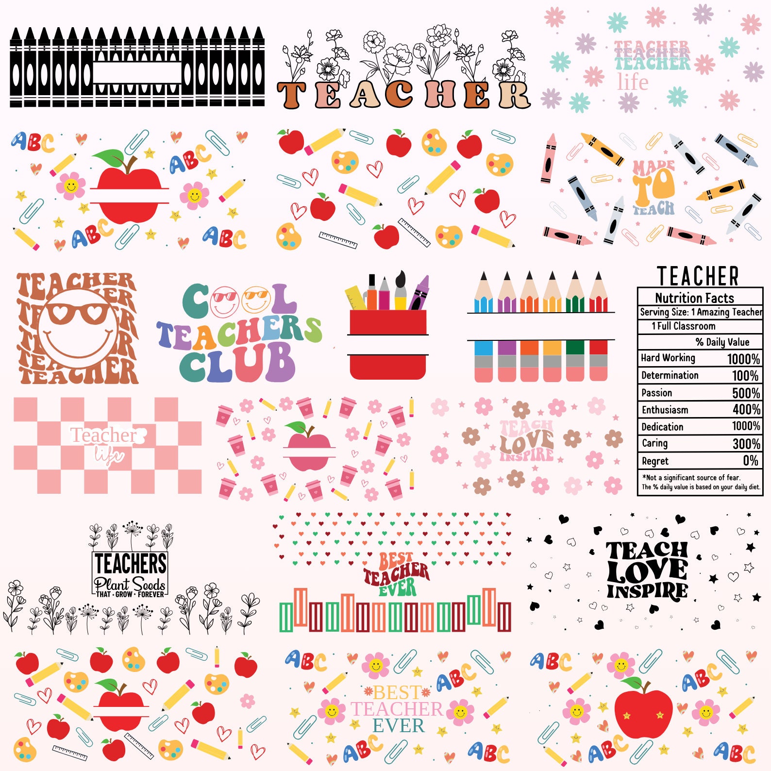 20 Teacher Glass Can Wrap Bundle, 16oz & 20oz Teacher Libbey Glass Svg ...