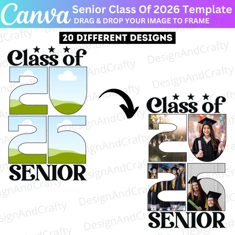20 Senior Class of 2026 Canva Template, Editable Senior Frame 2026 ...