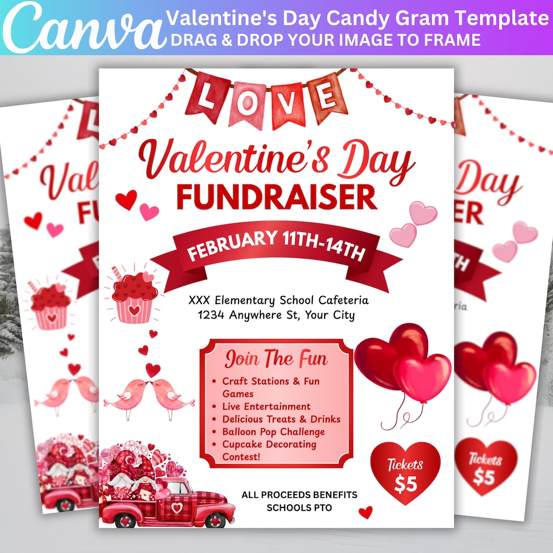 Editable Valentine's Day Fundraiser Flyer, Valentine's Day Candy Gram ...