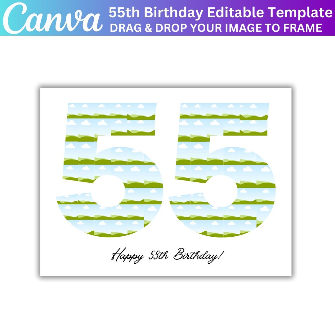 55th Birthday Photo Collage Canva Editable Template, Personalized 55th ...