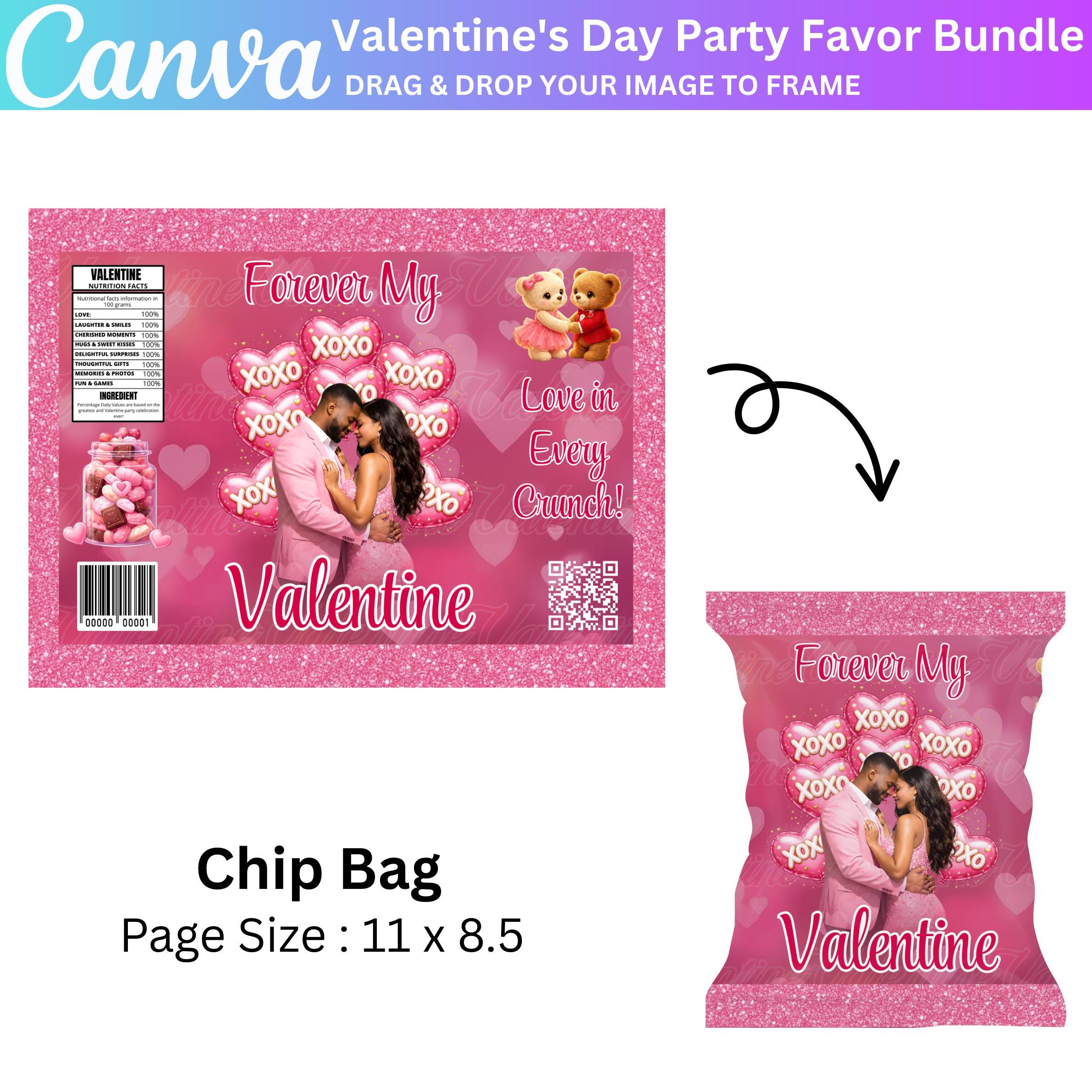 Pink Valentine's Day Party Favor Bundle, Canva Editable Valentine’s ...