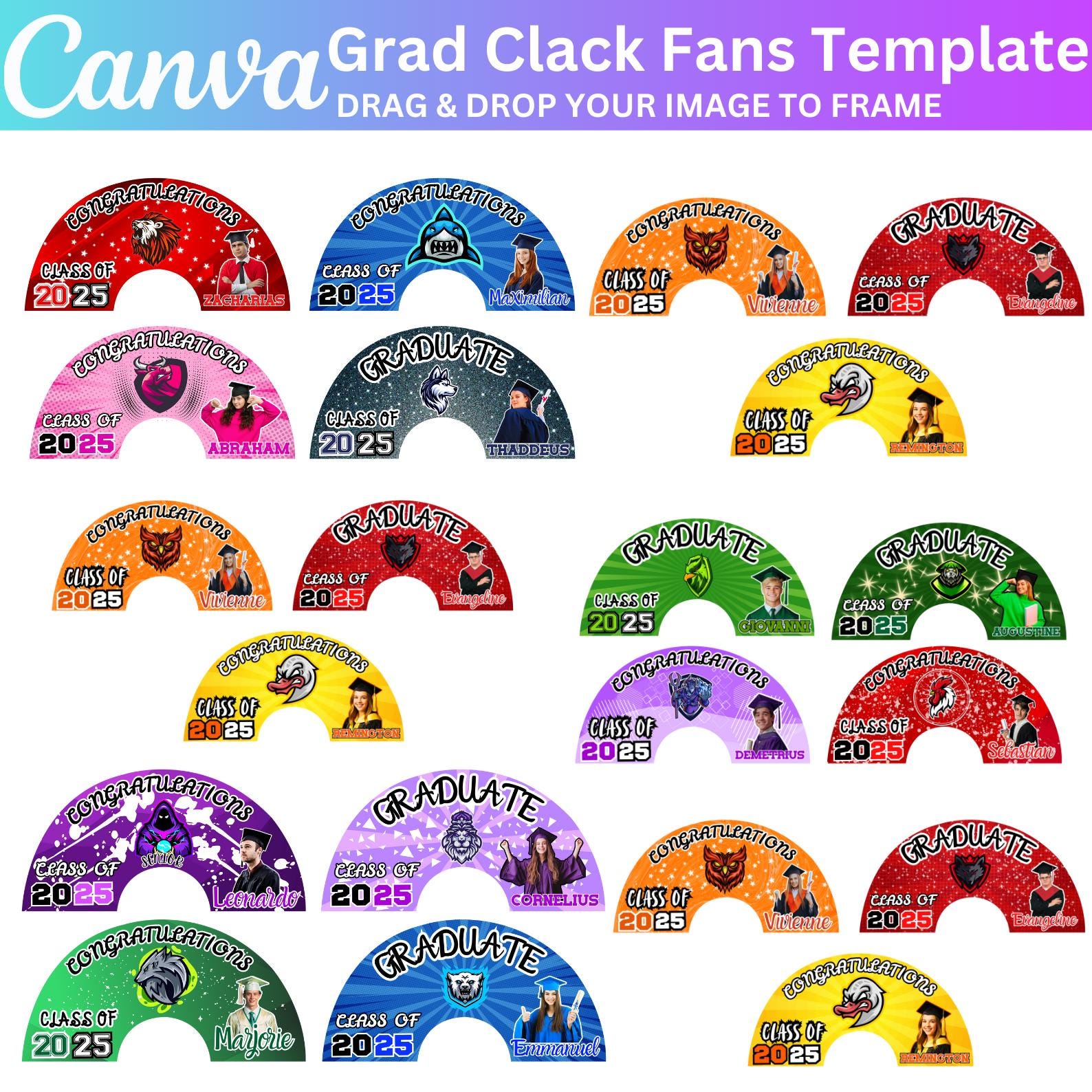 35 Graduation Clack Fan Canva Editable Template Bundle, 2025 Clack Fan ...