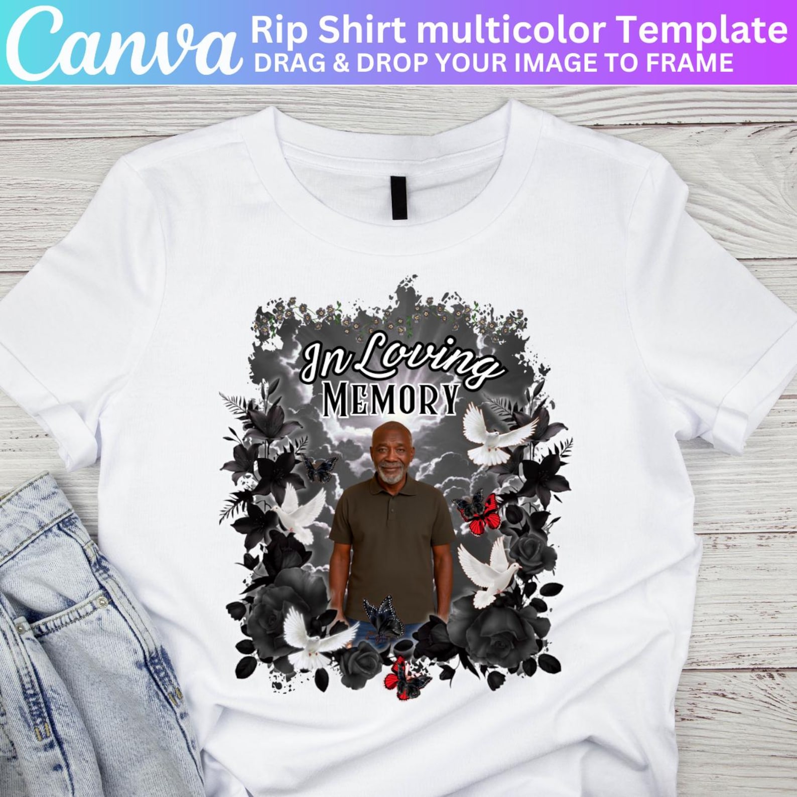 Rip Shirt Template Canva Template Bundle, in Loving Memory Editable ...