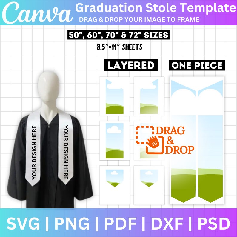 Graduation Stole Canva Template Bundle, 4 Sizes Stole Svg, Graduation ...