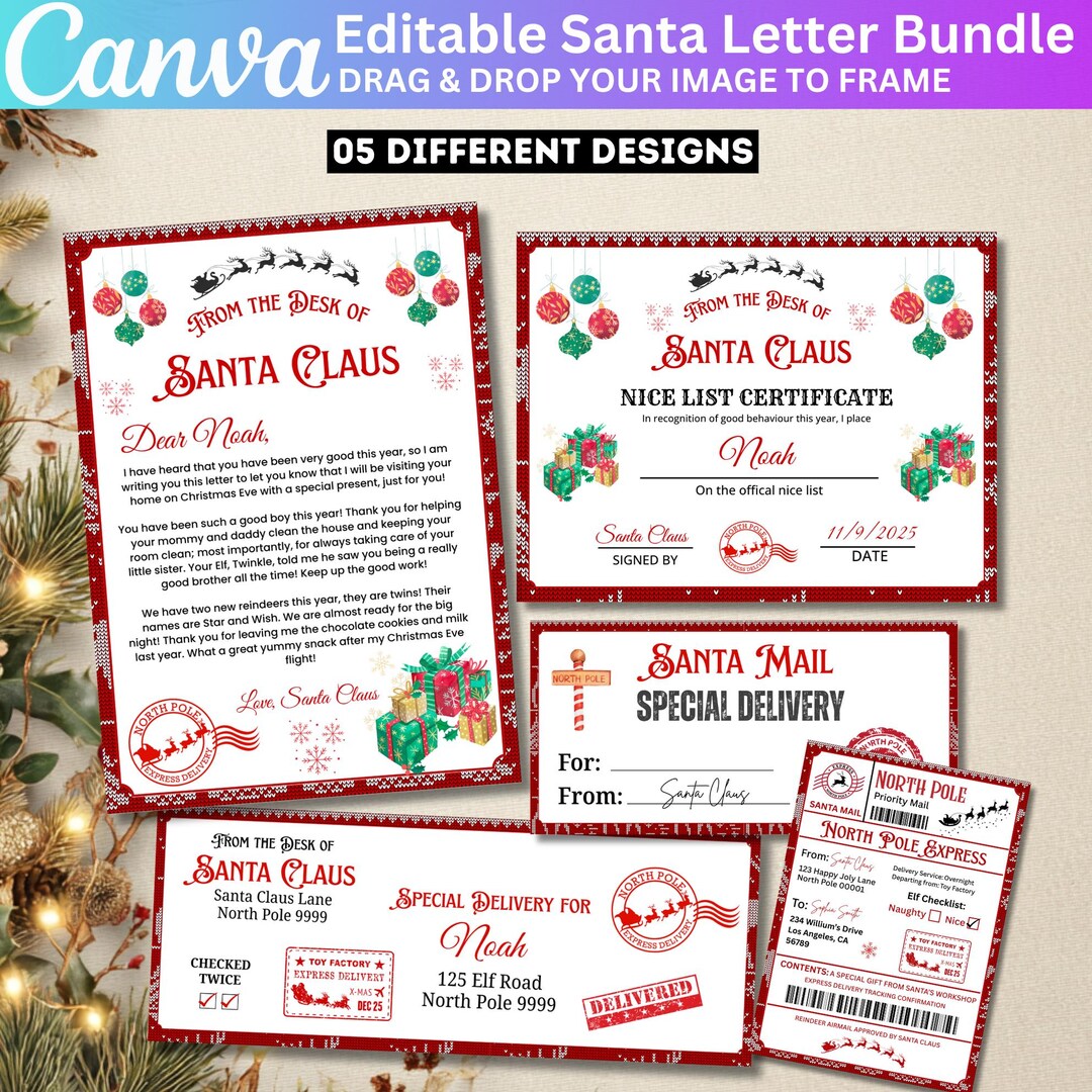 Editable Letter From Santa Template Bundle, Santa Letter Set Bundle ...