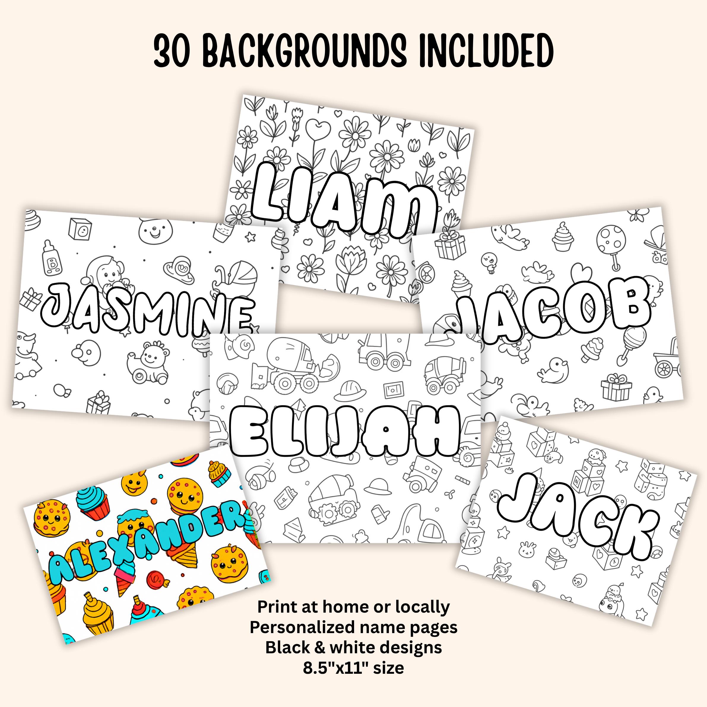 30 Custom Name Coloring Pages, Kids Activity Coloring Pages, 8.5x11 ...