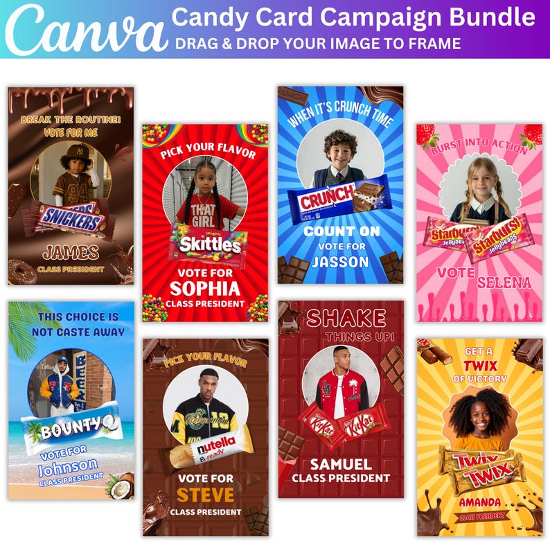 10 Candy Card Campaign Bundle, Canva Editable Candy Tags Election ...