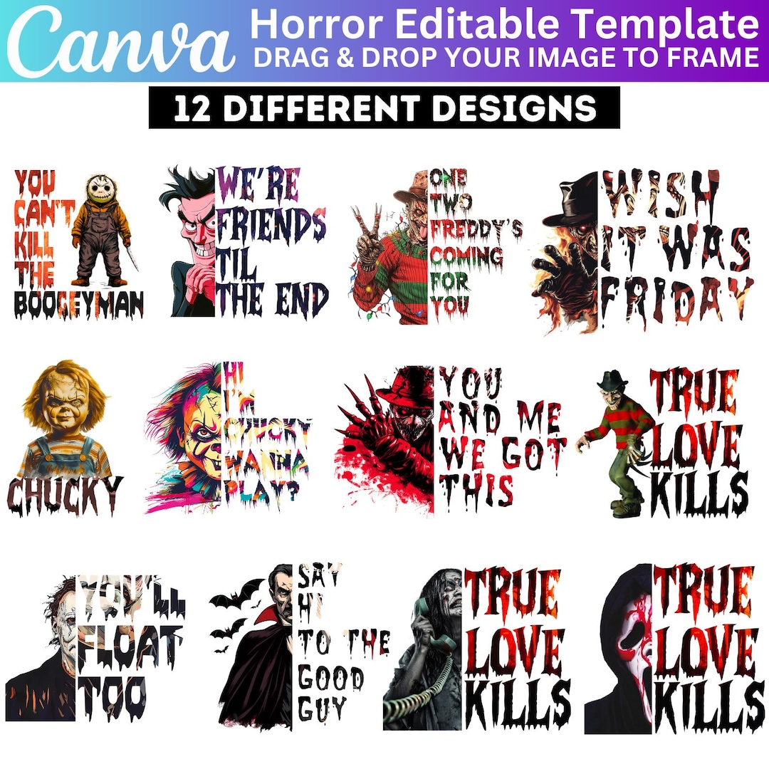 Horror Canva Frame Template, Horror Editable Drag and Drop Text, Add ...