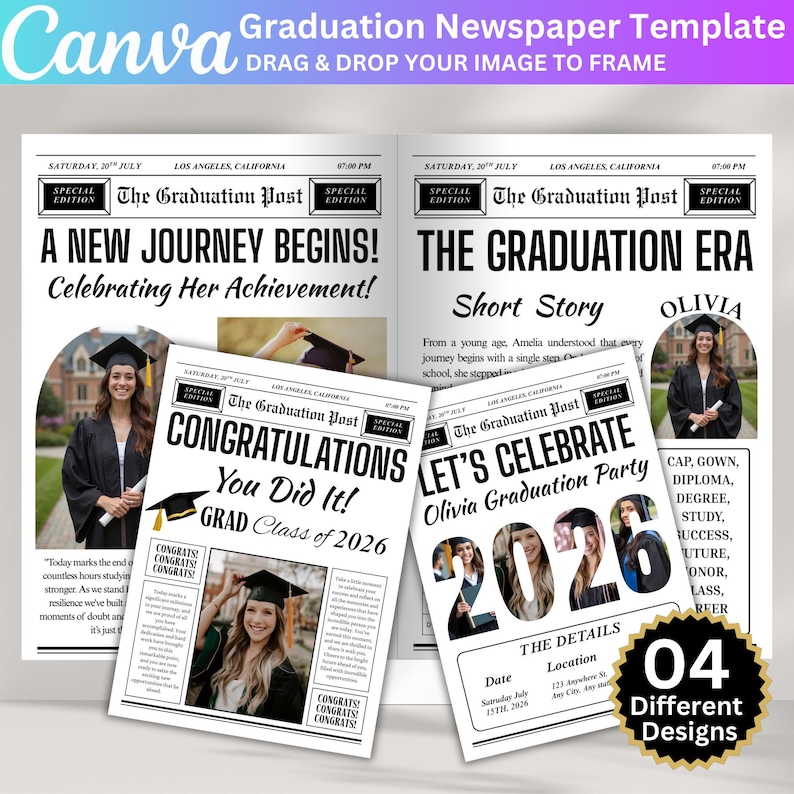 04 Graduation Newspaper Template, Canva Editable Senior Class of 2026 ...