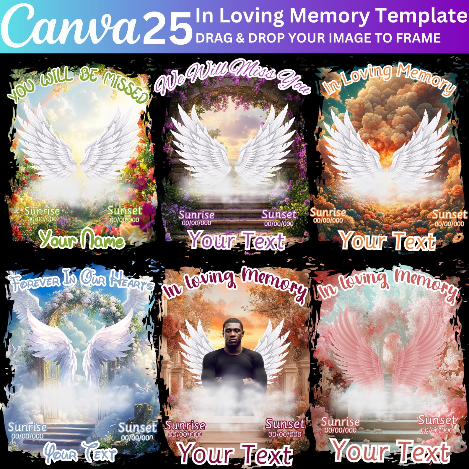 25 in Loving Memory Editable Bundle, Heaven Background Canva Designs ...