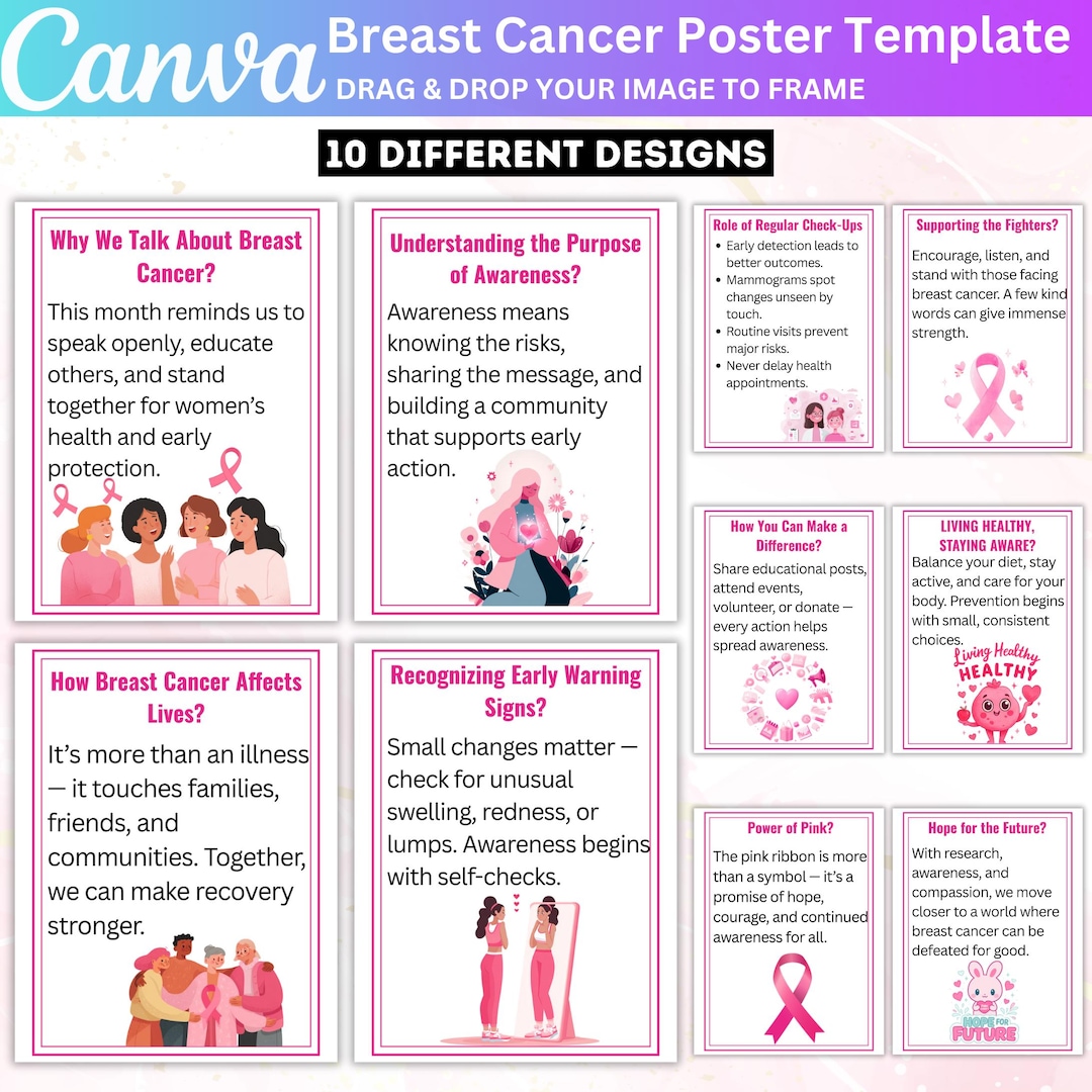 10 Breast Cancer Awareness Fact Posters, Canva Breast Cancer Template ...