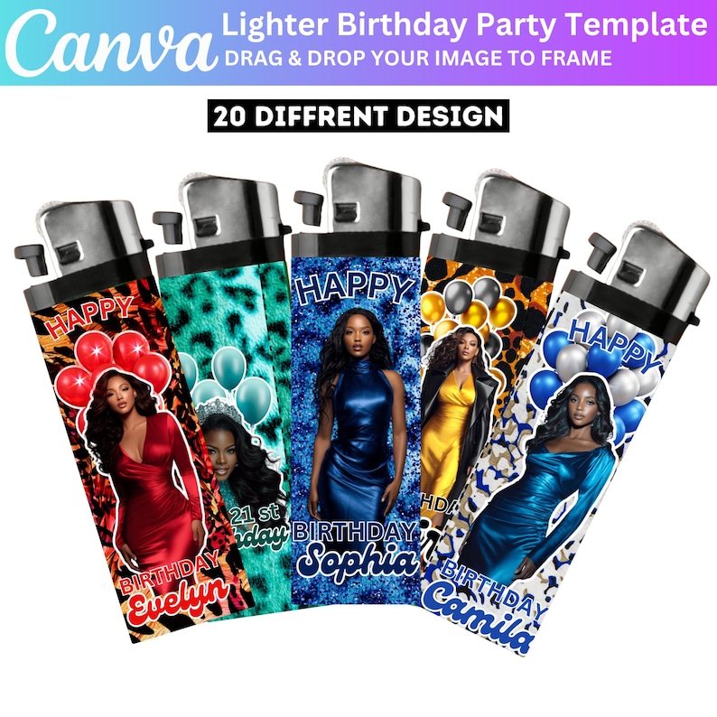 Birthday Lighter Template, Canva Editable Girl Birthday Party Favor ...