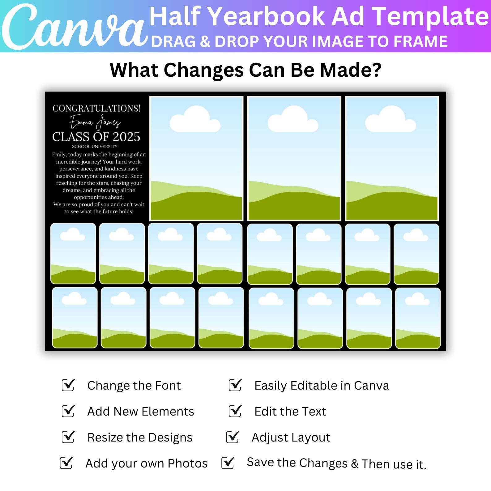 Half Page Yearbook Ad Canva Editable Template, Senior Yearbook Ad ...
