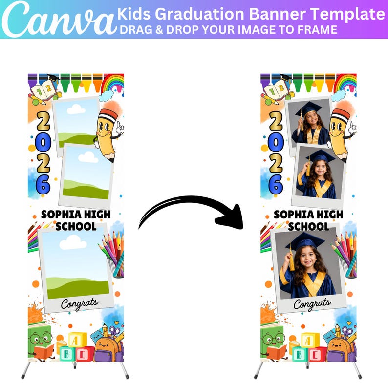 03 Kids Graduation Banner Canva Template, Editable Preschool Grad ...