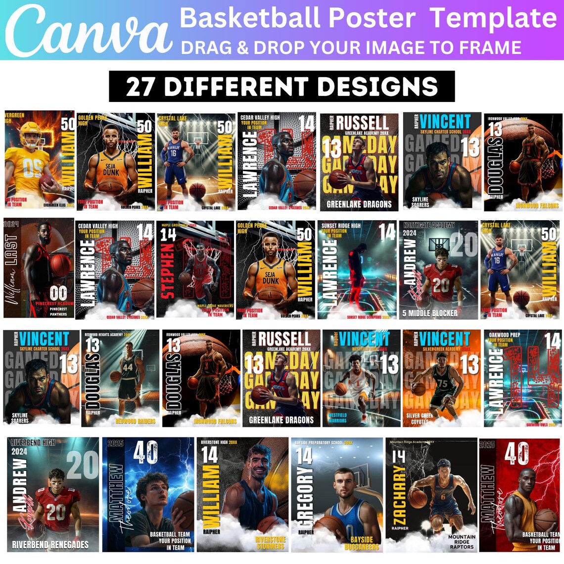 25+ Basketball Poster Canva Editable Template, Basketball Senior Night ...
