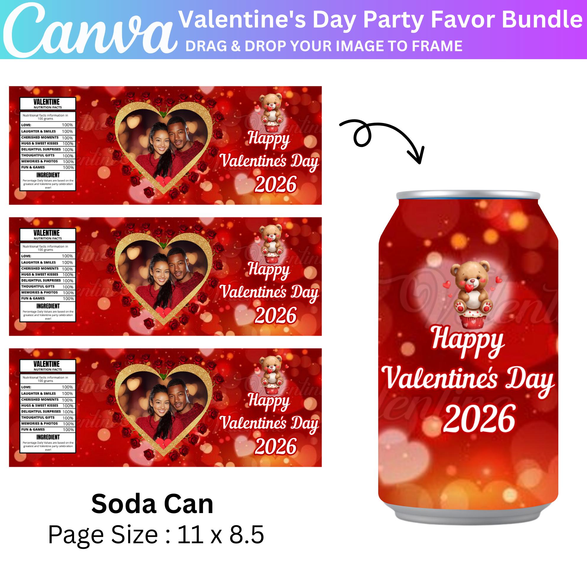 Valentine's Day Party Favor Bundle, Canva Editable Valentine’s Theme ...