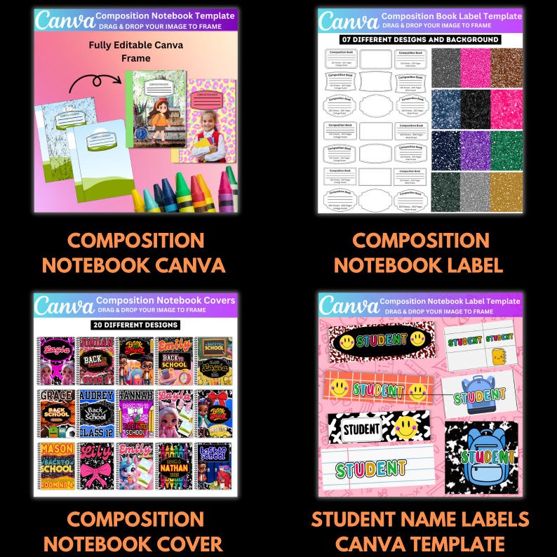Composition Notebook Cover Mega Bundle, Editable Composition Book Canva ...